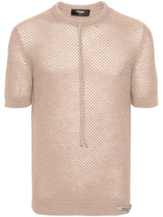 Fendi t-shirt en maille ajourée - Tons neutres