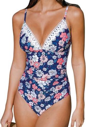 Cupshe Cupshe Maillot de bain une pièce pour femme avec décolleté en V, effet ventre plat, Taille S