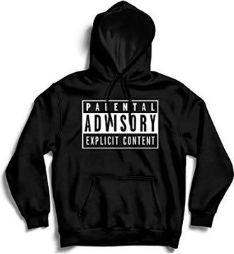 Generico Sweat Explicit Content - Sweat &agrave; capuche et poches Rap Contenu explicite attention Hip Hop - Coupe italienne, Noir, L