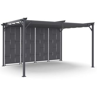 IDMarket Pergola persiennes en tissu toit r&eacute;tractable 3x4 M 4 pans modulables gris anthracite