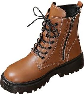 Generic Bottes &agrave; lacets pour femme - Talon bas et &eacute;pais - Confortables - Bout rond - Antid&eacute;rapantes - Fermeture &eacute;clair lat&eacute;rale - Coupe large - Classique - Po