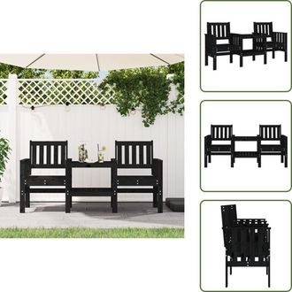 vidaXL Gartenbank mit Tisch 2-Sitzer Schwarz Massivholz Kiefer - Gartensessel - Gartenbank - Holzbank - Kiefernholzbank - Bank Mit Tisch