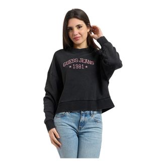 Guess Femme, Sweatshirts et sweats &agrave; capuche, Noir, Taille: 42 FR SweaT-shirt Logo Brod&eacute;
