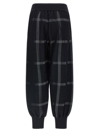 Pleats Please Issey Miyake Pleated Knit Check Jogging Pants - Black
