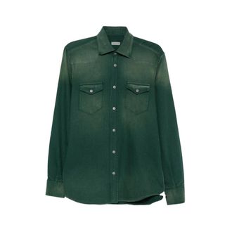 Sartorio Napoli Chemise &agrave; effet d&eacute;lav&eacute; style western - Homme - Chemises - Vert - Taille: M