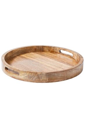 Ambia Home Serviertablett, Braun, Holz, Mangoholz, Hartholz, rund, 4.75 cm, Lfgb, Handmade in India, handgemacht, lebensmittelecht, Tischkultur & Servieren, Tabl
