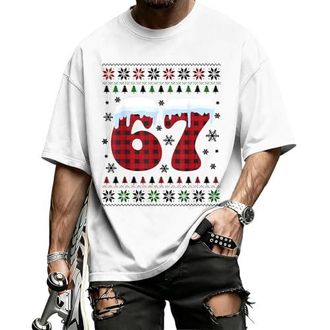 Generic Chemise de Noël pour homme - Col rond à carreaux 67 | Coupe ample en coton - Vêtements décontractés - pour fête, blanc, 5XL