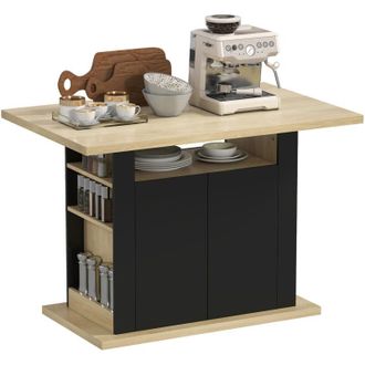 HOMCOM Table &agrave; manger ilot central cuisine avec grand plan de travail 4-6 personnes placard 4 portes 110 x 70 x 75,5 cm noir-Noir