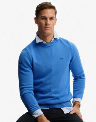 Superdry Pull preppy en coton - Bleu oc&eacute;an intense