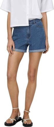 Only Damen Shorts high Waist 5-Pocket Design Knopfleiste Reißverschluss Kurze Bermudas, Farben:Blau-3, Größe:XL