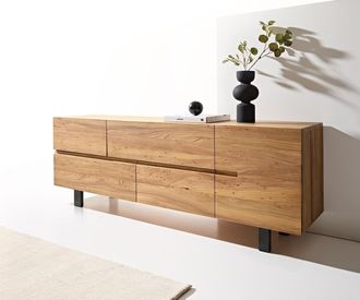 DELIFE Sideboard Tiamar 180 cm Ulme Natur 1 T&uuml;r 4 Schubf&auml;cher Fu&szlig; Vierkant Metall Schwarz, Sideboards