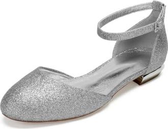 Generic Chaussures Plates De Mari&eacute;e Femme Rond Ballerines Plates Mariage Dress F&ecirc;te Bridal Plates 1.8Cm,Argent,42 EU