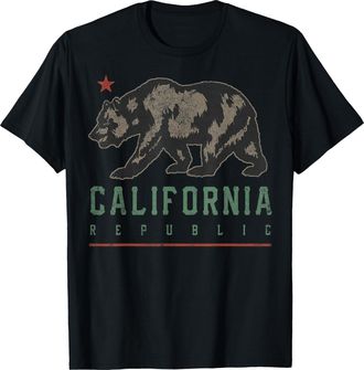 Trendy Apparel California Bear Flag Green Text Vintage T-Shirt
