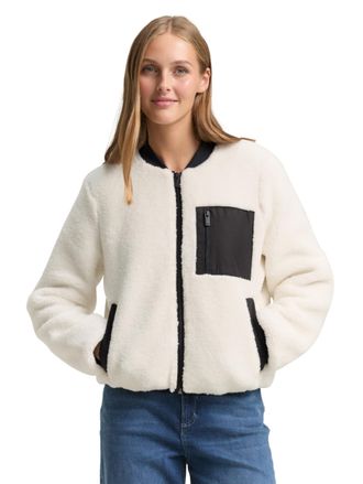 Tom Tailor Damen 1048281 Teddy-Jacke Mit Bomberkragen, 36088 - Light Cream Beige, M EU