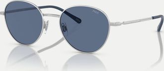 Ralph Lauren Polo Ralph Lauren - Ph3144 - Lunettes de soleil rondes &agrave; verres bleus et monture semi-brillante - Argent&eacute;