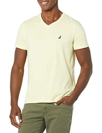 Nautica Short Sleeve Solid Slim Fit V-Neck T-Shirt, Vanille fran&ccedil;aise, Large Homme