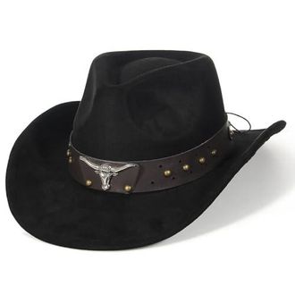 Eozy Cowboy Cowgirl Chapeau de cowgirl pour femmes et hommes en daim, Noir, 56/58 cm