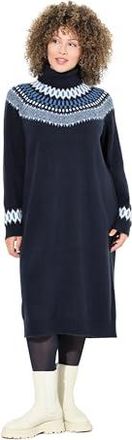 Ulla Popken Femme Grandes Tailles Robe en Maille &agrave; Manches Longues, col roul&eacute; et Motif norv&eacute;gien. Bleu Encre 46+ 832670740-46+