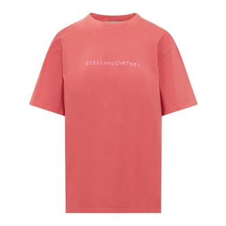 Stella McCartney Femme, Tops, Rose, Taille: 38 FR Logo T-shirt oversize en coton