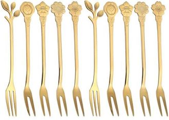 Cabilock Lot De 10 Fourchettes &Agrave; Fruits En Acier Inoxydable 5.3 Pouces Fourchettes &Agrave; Dessert &Agrave; Deux Dents Pour F&ecirc;tes Cuisine Et Usage Quotidien