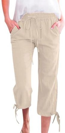 Generic Pantalon d&eacute;t&eacute; 7/8 pour femme - L&eacute;ger - Avec cordon de serrage et poches - Pantalon en coton et lin - Pantalon &eacute;l&eacute;gant et a&eacute;r&eacute; - D&eacute;contract&eacute; - Conforta