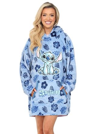 Disney Lilo und Stitch Damen Blauer Luxus-Kapuzenpullover, &Uuml;bergro&szlig;er Fleece-Decken-Hoody