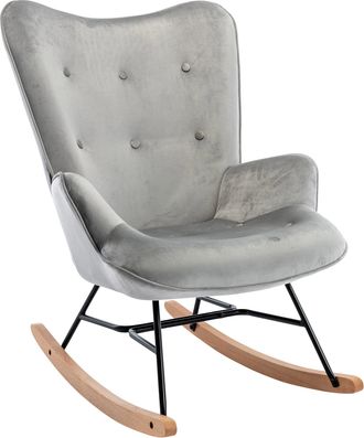 Clp Schaukelstuhl Sanka I Schaukelsessel Mit Samtbezug Und Metallgestell I Relaxsessel Mit Holzkufen, Farbe:grau