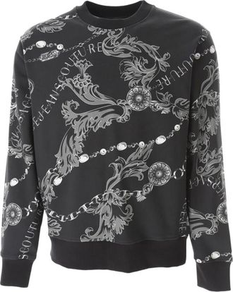 Versace Jeans Couture Homme, Sweatshirts et sweats &agrave; capuche, Noir, Taille: L All Over Print SweaT-shirt
