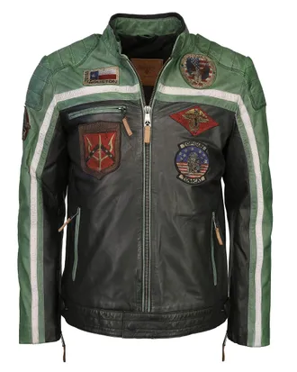 Top Gun Herren Lederjacke Tgj1005 Black/Green/Creme,XXL