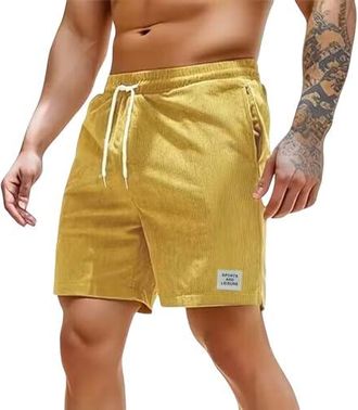 Generic Short en velours côtelé pour homme - Short dété léger avec élastique - Coupe droite - Séchage rapide - Short de loisirs - Confortable - Baggy Hawaii, 