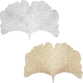 BESPORTBLE 2 St&uuml;ck Teiliges Ginkgo Tischset aus PVC Hitzeisolierende rutschfeste Platzsets in Gold und Silber Dekorative Esstischmatten f&uuml;r Haushalt und Wohnzimm
