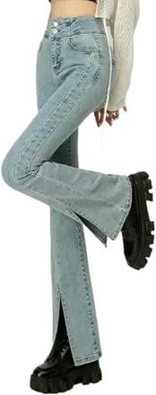 Generic QXDZSW Jeans r&eacute;tro pour femme taille haute et slim fendue jambe large pantalon micro &eacute;vas&eacute; pour femme, bleu b&eacute;b&eacute;, XXL