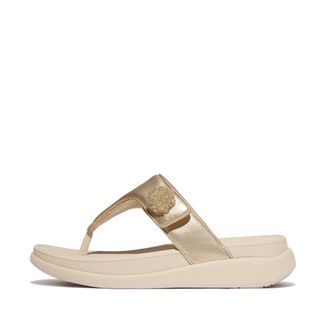 FitFlop Damen F-Mode Go Beadie-Button ADJ. Flatform T/P Sandale, Platinfarben, 40 EU