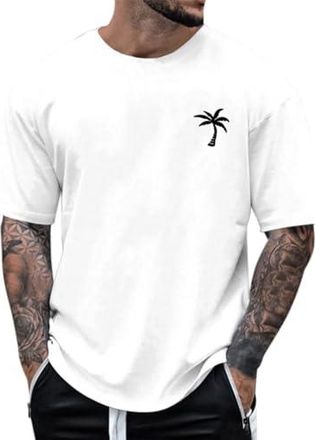 Generic T-shirt de sport à manches courtes et col rond pour homme, imprimé cocotier, séchage rapide, blanc, 4XL