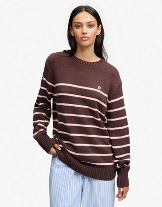 Superdry pull oversize &agrave; rayures marron ch&acirc;taigne/rose p&acirc;le