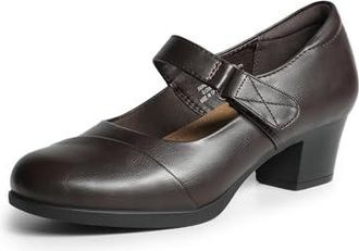 Dream Pairs Mary Janes Escarpins &eacute;pais &agrave; bout ferm&eacute; pour femme - Confortables - Bout rond - Pour le travail et le mariage, marron, 38.5 EU