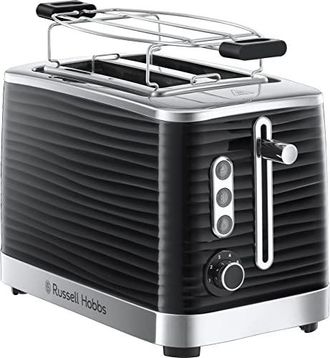 Russell Hobbs Toaster [für 2 Scheiben] Inspire Schwarz mit hochwertiger Hochglanz-Struktur (extra breite Toastschlitze, inkl. Brötchenaufsatz, 6 Bräunungsstufen + A