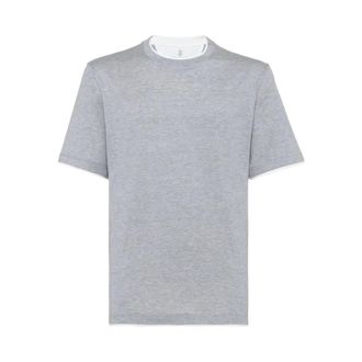 Brunello Cucinelli T-shirt en soie et coton &agrave; effet superpos&eacute; - Homme - Tops - Gris - Taille: L