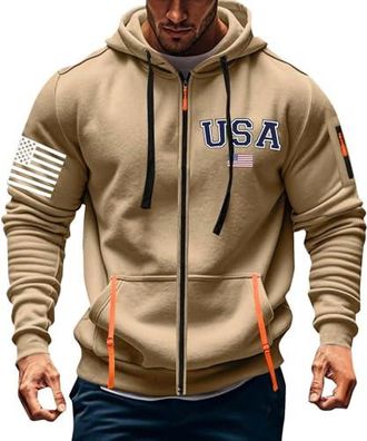 Generic Sweat &agrave; capuche Usa pour homme et homme avec fermeture &eacute;clair int&eacute;grale - Sweat &agrave; capuche tactique militaire &agrave; manches longues en polaire - Sweat carg