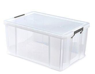 Whitefurze Allzweck-Aufbewahrungsbox mit silberfarbenen Klammern, Kunststoff, Natur, 70 Liter