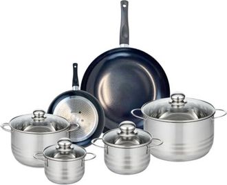 Fackelmann ELO 9730850 Batterie de cuisine 6 pi&egrave;ces, Ensemble de 2 Po&ecirc;les de cuisson 20 et 32 cm et 4 faitouts 14, 16, 20 et 24 cm Elo Prima Brillant, inox, indu