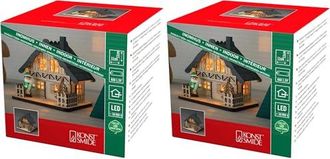 Konstsmide LED Holzsilhouette naturfarben, Holzhaus mit grauem Dach, 2 warm wei&szlig;e Dioden, batteriebetrieben, Innen - 3232-100 (Packung mit 2)