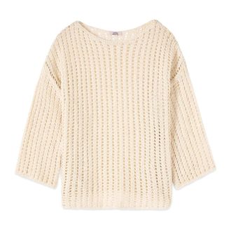 Oltre Baumwollmischung Oberteil mit Lochmuster - - Knitwear - Damen - Wei&szlig; - S/M