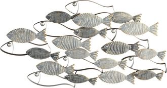 Gilde Casablanca Wandobjekt Fischschwarm - Metall grau/goldfarben wei&szlig; gewischt - ausschlie&szlig;lich Indoor geeignet - 48 x 90 cm