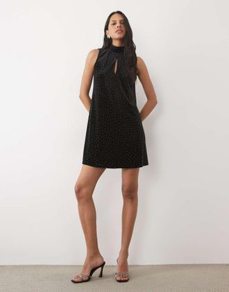 New Look robe courte droite en velours &agrave; strass noir
