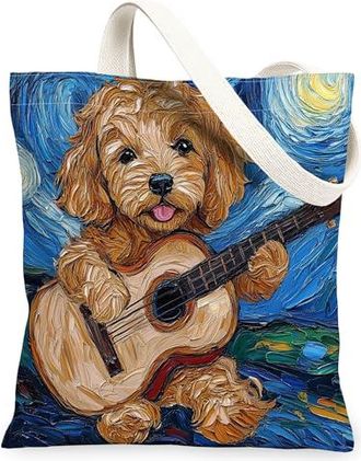 Generic Golden Doodle Sac fourre-tout en toile pour faire du shopping 33 x 38,1 cm, motif guitare &eacute;toil&eacute;e, sac d&eacute;picerie r&eacute;utilisable pour femme, animal domes