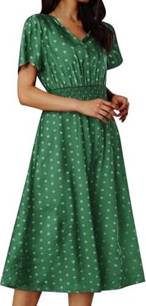 Generic Robe d&eacute;t&eacute; boh&egrave;me 2026 pour femme, robe de plage &eacute;l&eacute;gante &agrave; manches courtes avec ceinture, Vert, XXL