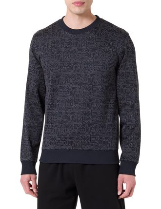 Emporio Armani Herren Jacquard Logo Hoodie Sweatshirt Blau S, Blue Fancy 44, S