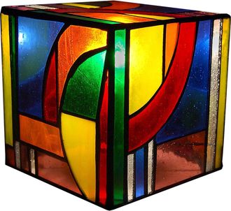 ADM Nachttischlampe Kubus Kandinsky - Nachttischlampe mit geschwei&szlig;tem Glasschirm, Tiffany-Verarbeitung - Mehrfarbig - H15 cm