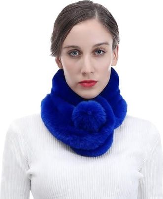 Lina & Lily &Eacute;charpe Femme Hiver Tour de Cou avec Pompon en Fausse Fourrure (Bleu Royal)